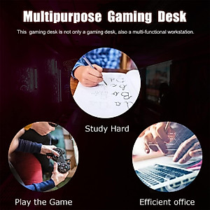 PayLessHere Computer Gaming Desk 35 Inch Z-Shaped PC Computer Desk Ergonomic Gaming Table Gamer Workstation Headphone Hook, Red