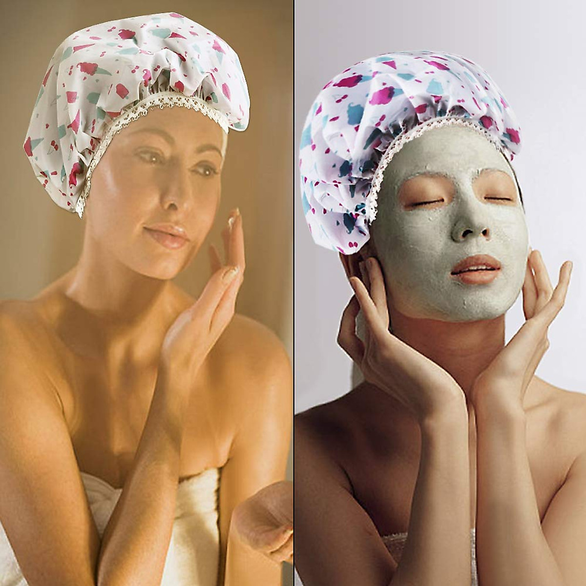 11 Pieces Waterproof Shower Caps Elastic Reusable Plastic Bathing Hair Cap Lady Salon Hat for Kids Girls and Women, Assorted Patterns