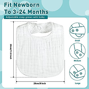 50 Pack White Muslin Bibs for Baby Girl Boy Drool Bibs Bulk, Adjustable Cotton Bibs Soft Absorbent Bandana Bibs for Newborn Toddlers Infants Teething