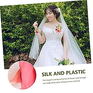 VOSAREA 1set Wrist Flowers and Corsages Finger Ring Bracelet Garland Decor Prom Bracelet Corsage Wrist Band Boutonniere Brooch Pin Corsage Wristlet Wedding Bride Wrist Corsage Pink Wreath