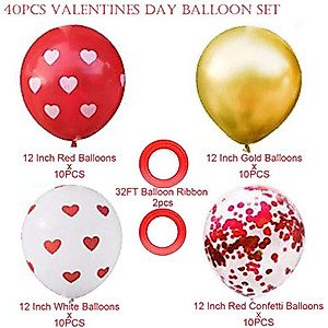 Valentines Day Decorations Party Balloons Kit, 12 Inch Heart Printed Red White Gold Confetti Balloons for Valentine's Day Anniversary Mothers Day Wedding Engagement Party SuppliesDecorations