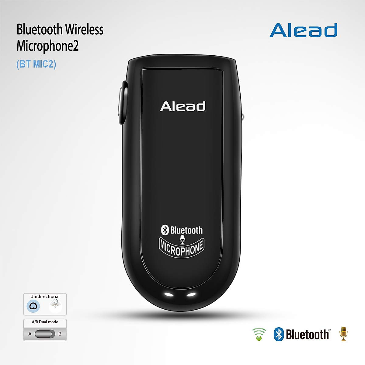Alead Nolan MIC2 Bluetooth Microphone, Long Range, Low Latency, Clear Sound for Education webinar, Conference, Voice Recording, Hearing Impairment, PA Systems, PC Audio