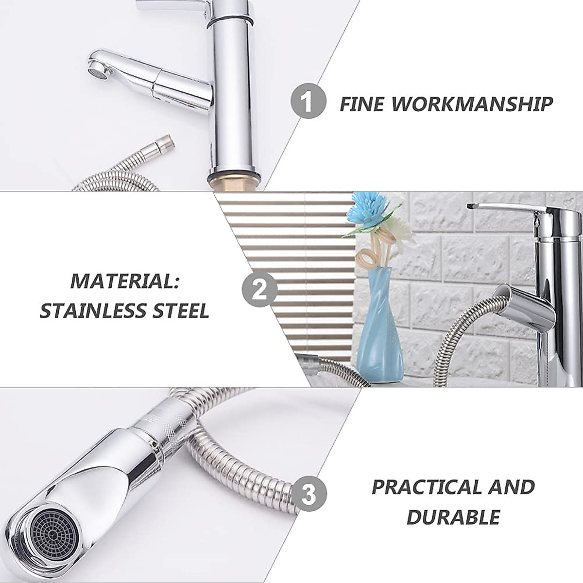 DOITOOL Kitchen Sink Faucet Stainless Steel Kitchen Faucet with Pull Down Sprayer Single Hole Pull Out Kitchen Faucets for Bathroom Bar Laundry