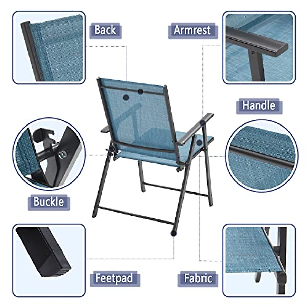 VICLLAX Patio Folding Chairs Set of 2, Outdoor Portable Dining Chairs for Lawn Garden Deck Backyard Porch, Turquoise Blue