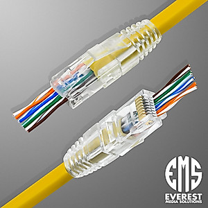 Everest Media Solutions RJ45 Cat6 Pass Through Connectors and Strain Relief Boots - Pack of 100/100 - EZ to Crimp Modular Plug for Solid or Stranded UTP Network Cable - Male Ethernet Connector End