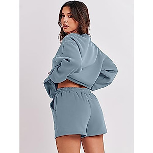 ANRABESS Women 2 Piece Lounge Set Fall Outfits Sweatsuit Fleece Oversized Crewneck Sweatshirt Loungewear Shorts 2023 Casual Cozy Pajamas Macthing Tracksuit Set 1047huilan-XL