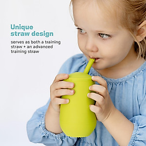 ezpz Happy Cup + Straw System - 24 months+ (Gray) - 100% Silicone Cup + Straw for Older Toddler + Preschoolers