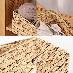 YAHUAN Hand Woven Water Hyacinth Baskets for Organizing Woven Trapezoid Basket Pantry Baskets Trapezoid Storage Bin for Shelves, Pantry, Closet and Home Decor (Water Hyacinth)