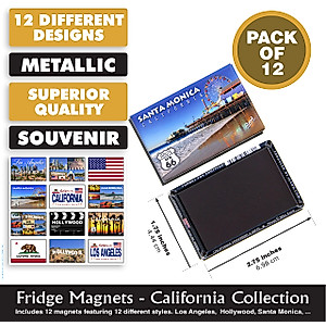 Set of 12 California Fridge Magnet - Los Angeles-Hollywood-Santa Monica-Travel Souvenir-2.75 x 1.75 inch-Pack of 12