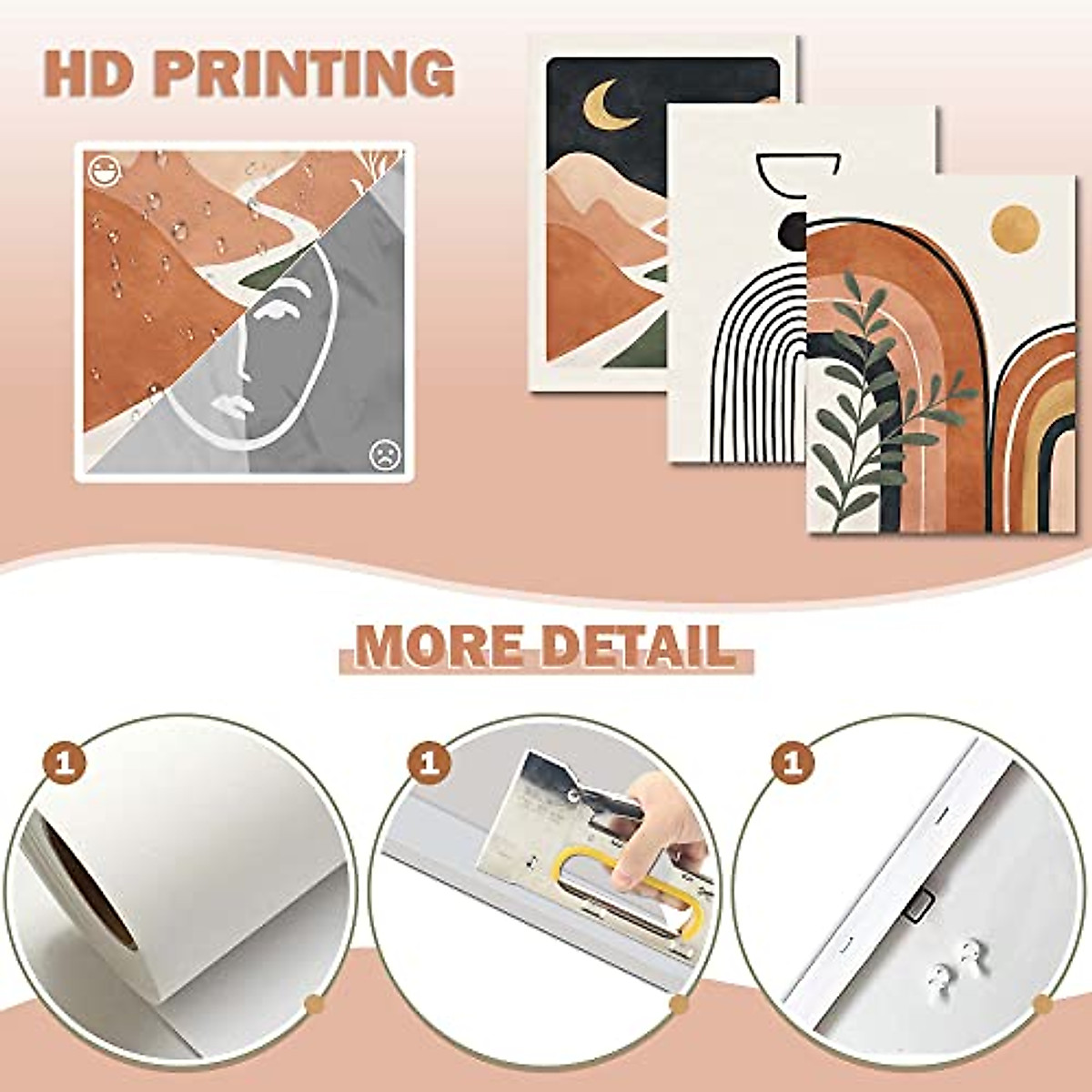 Minimalist Boho Wall Art Set of 3, Abstract Wall Art Mid-Century Modern Art Print, Neutral Geometric Canvas Artwork Posters for Living Room, Bedroom, Bathroom, Gallery, Boho Room Decor 12"x16", Framed