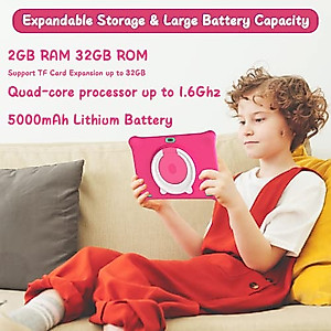 SGIN Kids Tablet, 10 Inch Tablet for Kids, 2GB+32GB Android 12 Kids Tablets with Case, WiFi, Parental Control APP, Dual Camera, Educational Games，iWawa Pre Installed (Pink)