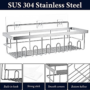 304 Stainless Steel Rustproof Shower Caddy Basket , Adhesive Shower Shelves, No Drilling Wall Mounted Adhesive Bathroom Storage Organizer, Shower Caddy Bathroom Shelf for Shampoo Conditioner Razor