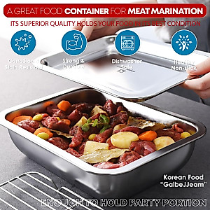 Stainless Steel Food Prep Container with Rack & Lid (Tray), 2.4Quarts, Catering Pans, Restaurant Pans, Buffet Party Pan, Roasting Pan with Rack, Bakeware Roaster, Oven Casserole (1305 / No5)