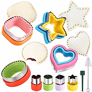 10pcs Stainless Steel Sandwich Cutter and Sealer Set for Kids, Star & Heart & Circle & Square Shape food Cutters,Cookie Cutters Vegetable Fruit Bread Biscuit Cutters for Kids Lunch and Bento Box