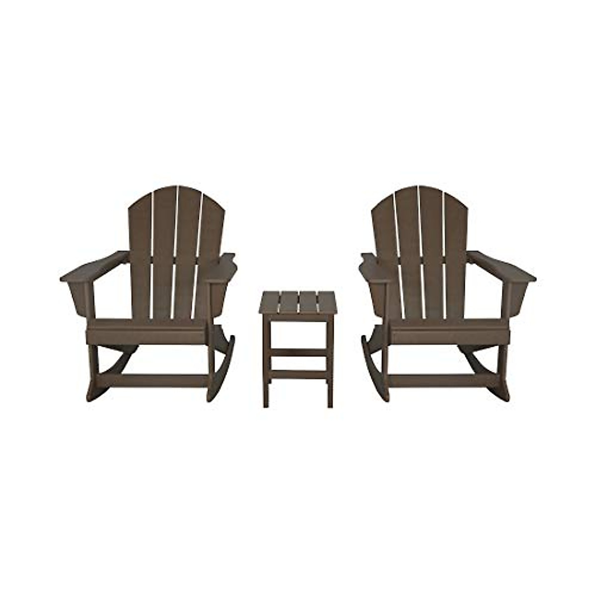 WO Home Furniture Patio Rocking Chair Set of 3 PCS Classic Outdoor Adirondack Rocker Chairs & Table (Dark Brown)