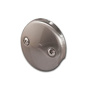 CalcMetal Dual Hole Bathtub Drain Overflow Plate with Two Matching Screws, Easy to Install, Satin Nickel