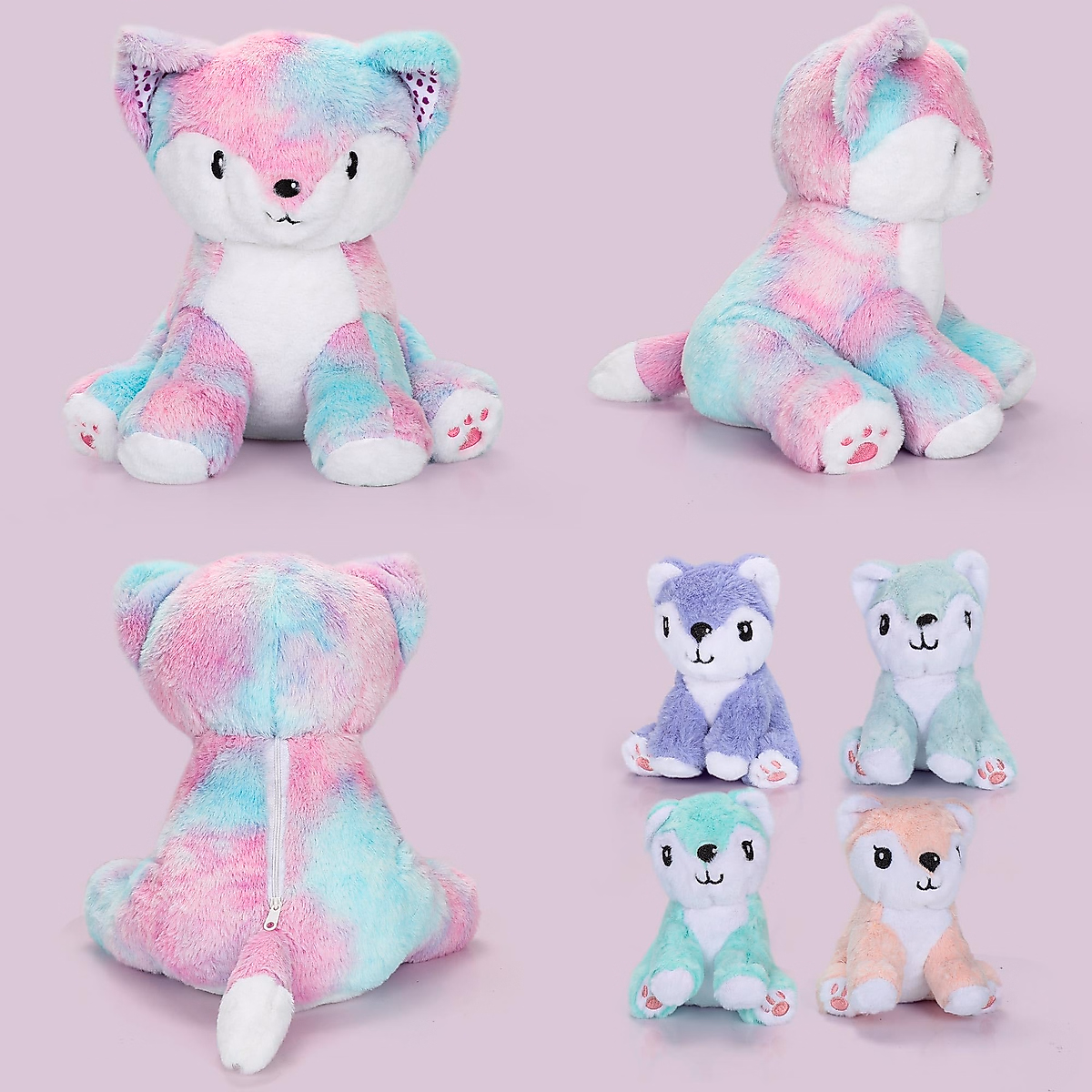 Smikawy Fox Stuffed Animal Set - Fluffy Rainbow Fox Toys Family, Perfect for Christmas or Birthday Gifts for Girls & Boys
