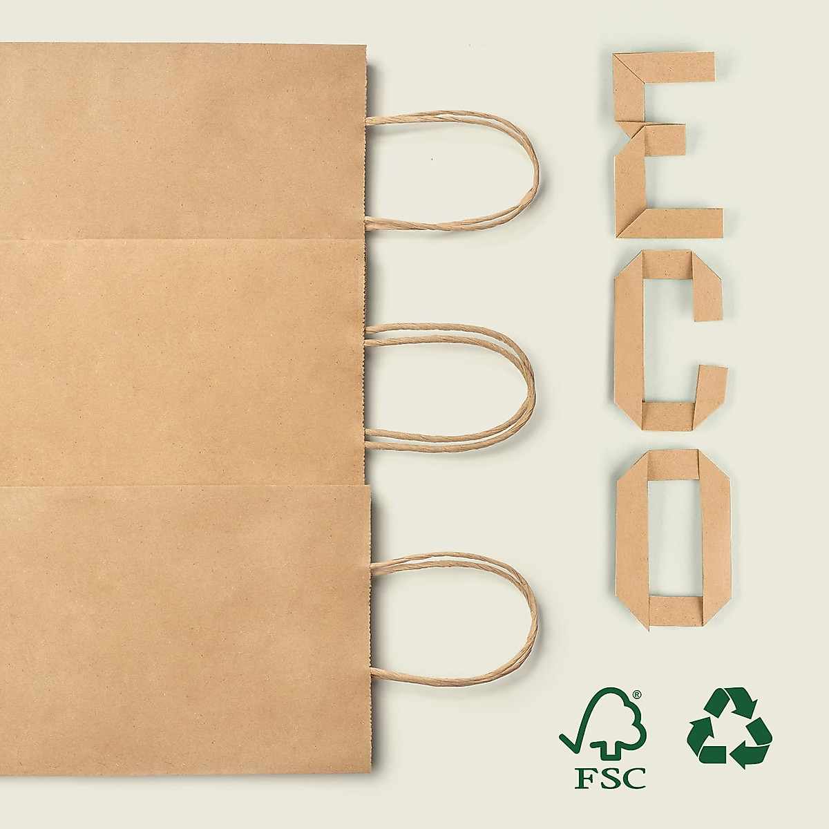 MESHA Small Paper Bags with Handles 5.25x3.75x8 Brown Kraft Gift Bag 50Pcs Bulk Grocery Shopping Bags Party Retail Business Packaging Merchandise Boutique Wedding Favor Baby Shower Small Business