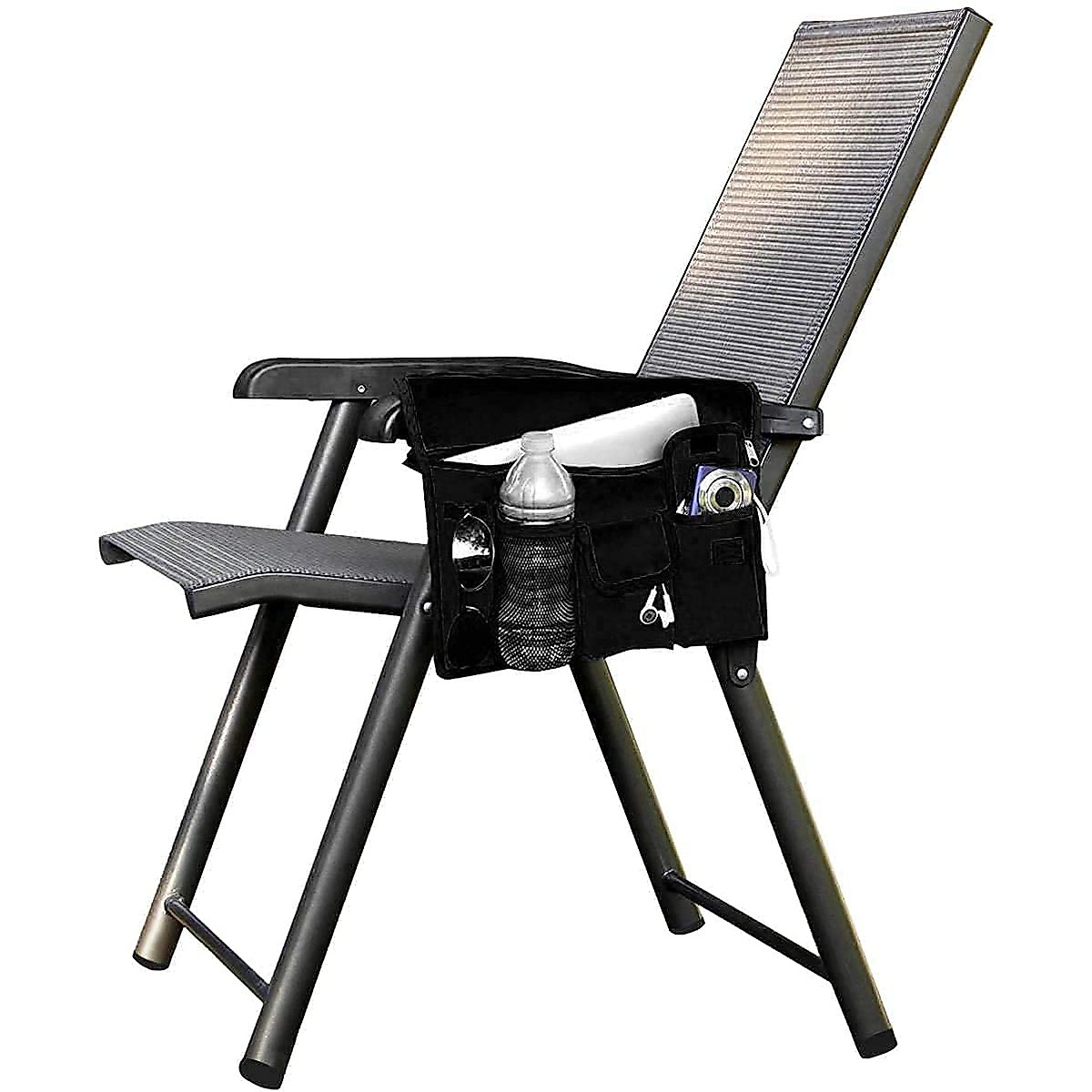 Outdoor Beach Chair Armrest Bag, Fishing Beach Chair Hanging Storage Bag Tote Bag Organizer Hanging Storage Bag Pouch Snack Bag for Camping (Black)