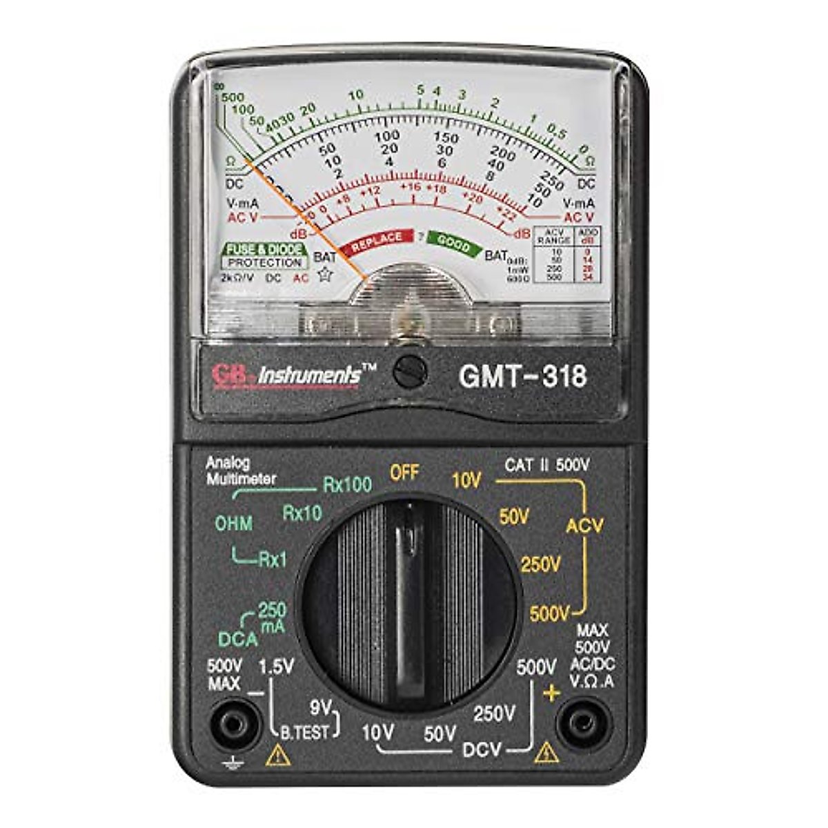 Gardner Bender GMT-318 Analog Multimeter, 6 Function, 14 Range, AC / DC Volt, 500V