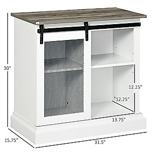 HOMCOM Farmhouse Kitchen Sideboard, Buffet Cabinet with Sliding Barn Door and Adjustable Shelves for Living Room, White