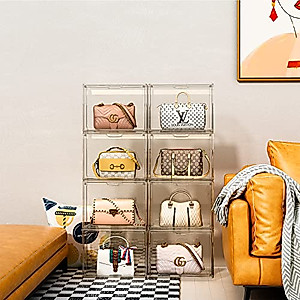 Clear Handbag Storage Organizer, 3 Packs Acrylic Display Case for Purse and Handbag Storage Organizer for Closet, Stackable Purse Display Boxes with Magnetic Door for Collectibles, Wallet, Toys…