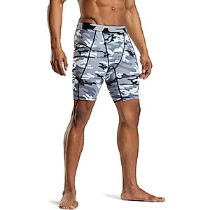 TSLA Men's Athletic Compression Shorts, Sports Performance Active Cool Dry Running Tights, Hyper Control Military Camo Grey, Small