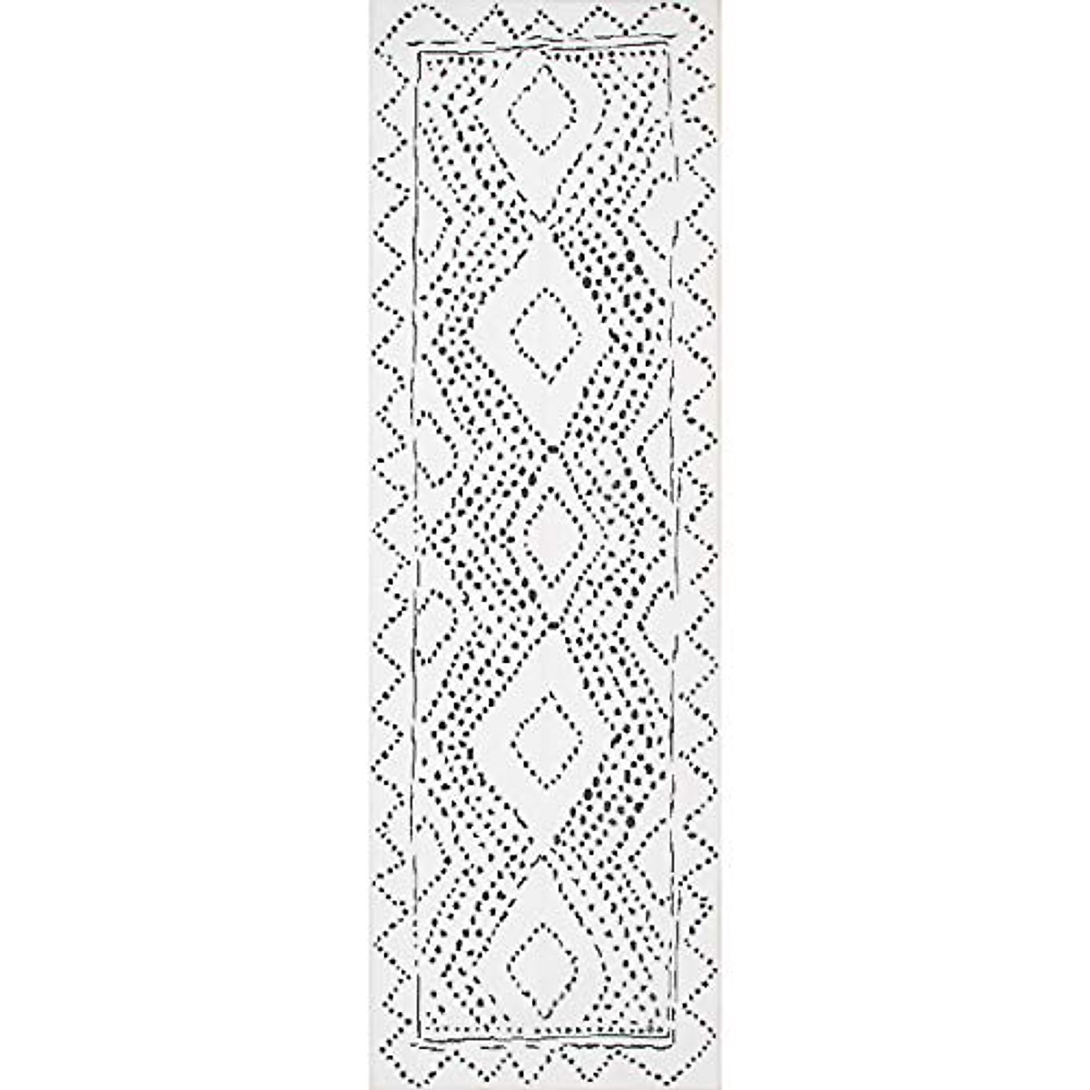 nuLOOM Mila Machine Washable Diamond Trellis Runner Rug, 2' 6" x 8', Ivory
