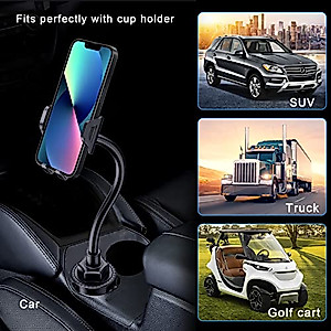 Lopnord Car Phone Holder Mount Cup Holder, Phone Mount for Car Compatible with iPhone 14 13 Pro Max/Samsung Galaxy S23 S22 Ultra/S21/S20, Cell Phone Holder Car Flexible Gooseneck Phone Holder for Car