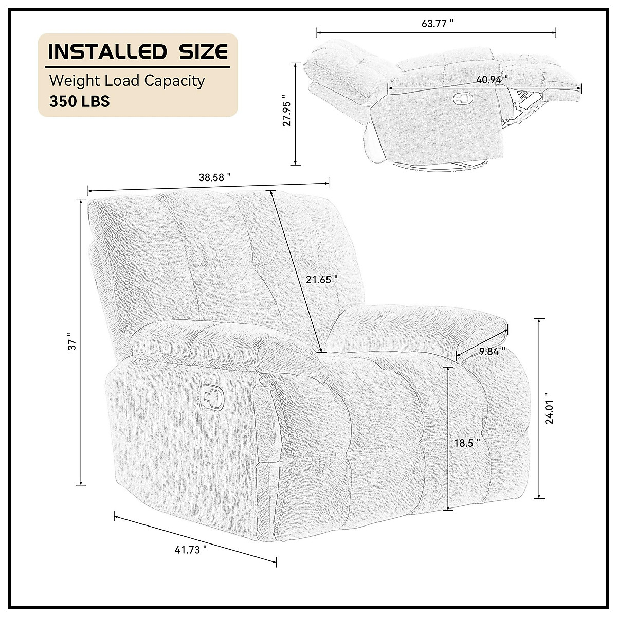 HanStrong Swivel Rocker Recliner Chair Antiskid Fabric Single Sofa Heavy Duty Reclining Chair for Living Room, 360 Degree Swivel Chair Comfy Seating Single Sofa Chair, Cream