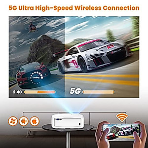 VYSER Projector with 5G WiFi & Bluetooth, 400ANSI Native 1080P Movie Projector with Screen, 4P/4D Keystone Correction, 300" Portable Outdoor Projector Compatible with HDMI, VGA, USB, iOS/Android