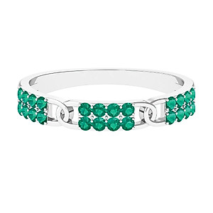 Rosec Jewels Certified Natural Emerald Half Eternity Band for Women, AAA Quality, Emerald Anniversary Ring - Ready to Gift, 14K White Gold, Size:US 7.50