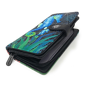Shag Wear Sea Horse Large Wallet for Women and Teen Girls Vegan Faux Leather Black 7"