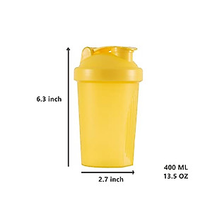 GAISHION Shaker Bottle Protein Shakes and 16-Ounce/400ML Shaker Bottle with Whisk Balls,Free of BPA plastic (Black+Yellow(2PCS))