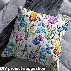 Floral Upholstery Fabric, Leaves Fabric by The Yard, Romantic Botanical Decorative Fabric, Iris Hyacinth Indoor Outdoor Fabric, Watercolor DIY Art Waterproof Fabric, Blue Purple, 1 Yard