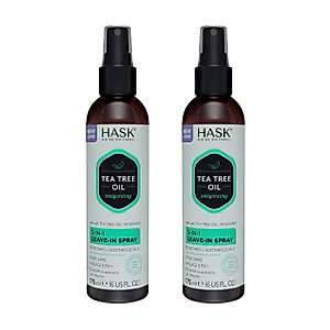 HASK Invigorating TEA TREE OIL 5-in-1 Leave In Conditioner Spray for all hair types, color safe, gluten free, sulfate free, paraben free - TEA TREE 2 PIECE SET