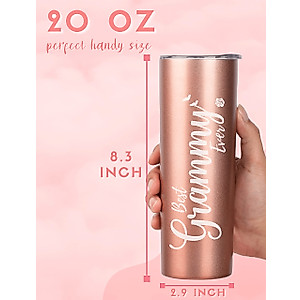 Grammy Gifts from Granddaughter, Grandson, Grandchild, Insulated Stainless Steel Wine Tumbler with Lid and Straw, for Grandma on Mother’s Day, Birthday, Christmas, Best Grammy Ever, Rose Gold, 20 oz