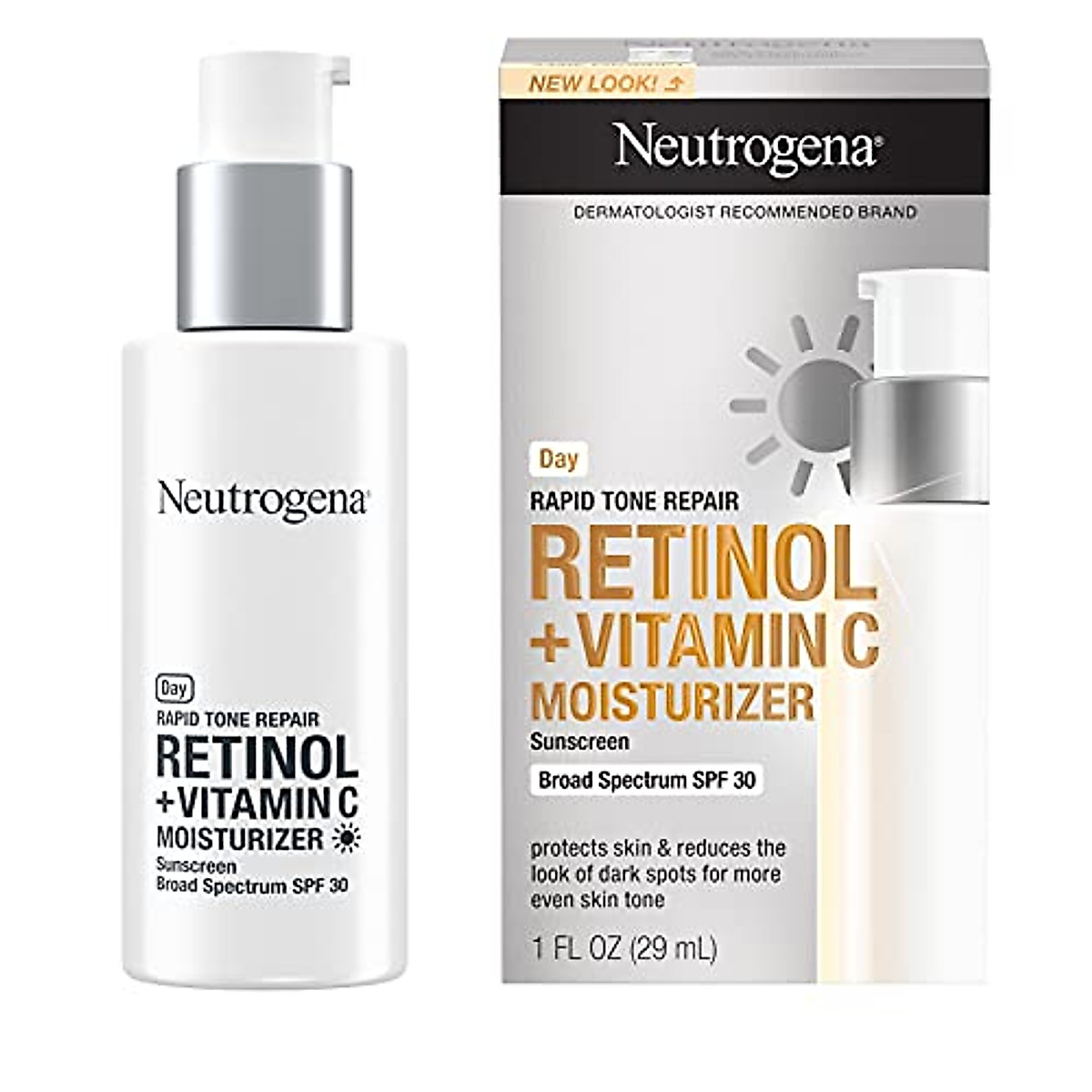 Neutrogena Rapid Tone Repair Retinol + Vitamin C Facial Moisturizer with Retinol, Vitamin C, Hyaluronic Acid & SPF 30 Sunscreen, Tone-Evening & Brightening Face Cream, 1 fl. oz