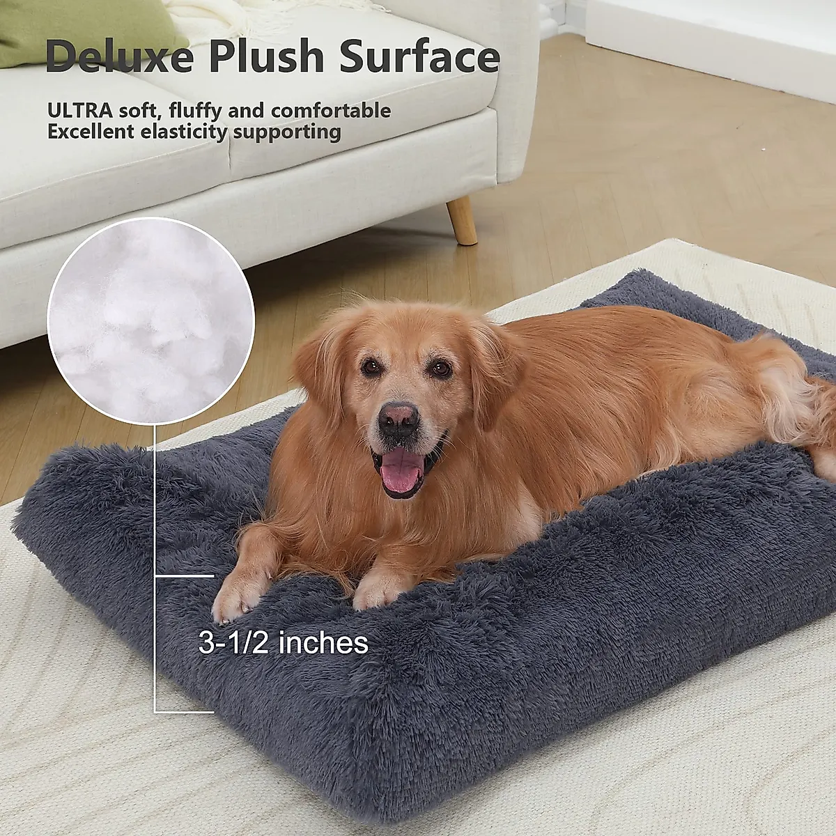 Vonabem Jumbo Dog Bed Washable with Removable Cover Waterproof, XXL Large Dog Crate Beds 48 inch, Plush Pet Beds Kennel Pad Dark Grey