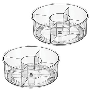 mDesign Lazy Susan Turntable Divided Plastic Spinner for Kitchen Pantry, Fridge, Cupboard, or Counter Organizing, Fully Rotating Organizer for Tea Bags, 9" Round - Lumiere Collection - 2 Pack, Clear