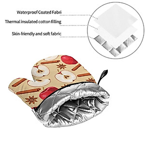 ZHRYMIFE Red Apple Oven Mitts and Pot Holders Sets Kitchen Hot Pad Non-Slip Heat Resistant Waterproof Baking BBQ Cooking Gloves(4 Piece), Black, One Size