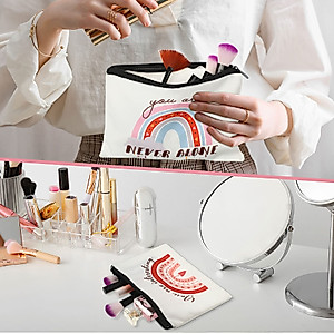 16 Pieces Rainbow Canvas Cosmetic Bag Bulk Inspirational Quotes Makeup Bags with Zipper Encouragement Travel Toiletry Pouch Appreciation Gift for Christmas Women Girls Teacher Birthday Graduation Gift