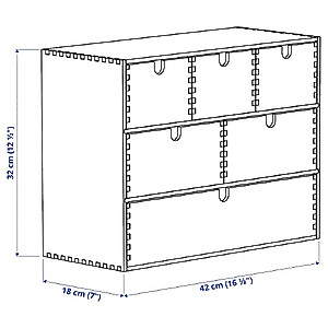 MOPPE Mini Storage Chest, Birch Plywood, 16 ½x7x12 5/8'' Home Office Wooden Desk Storage Organizer Box with 6 Drawers,Brown,Mini Chest