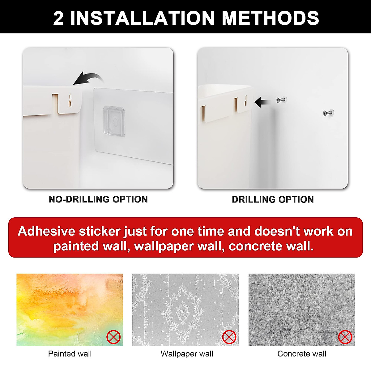 YOHOM No Drilling File Holder Wall Mails Magazines Organizer Adhesive Door Mount, Single Pocket, Off-white