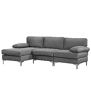 Casa Andrea Milano llc Modern Large Velvet Fabric Sectional Sofa L Shape Couch with Extra Wide Chaise Lounge