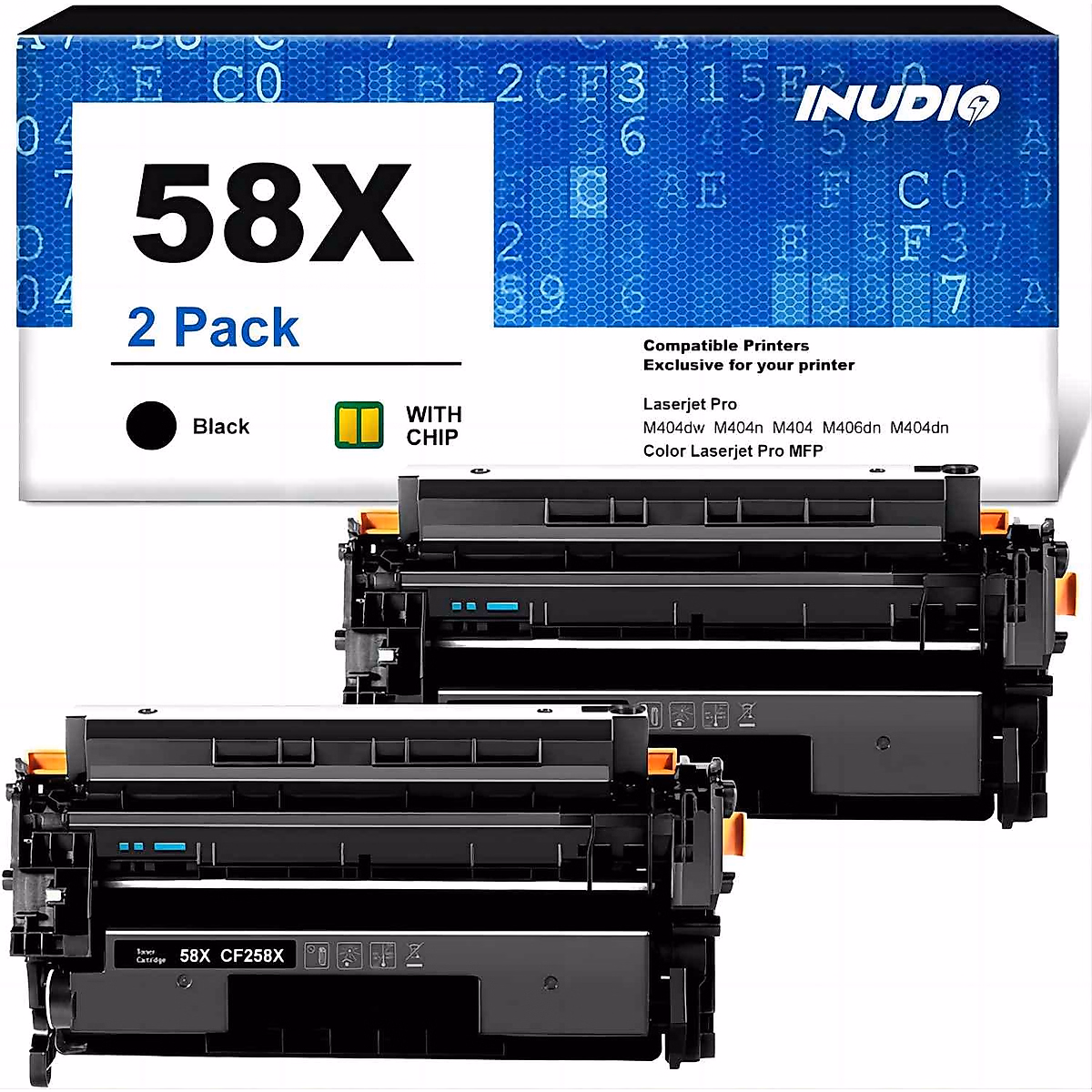 INUDIO Compatible Toner Cartridge Replacement for HP 58X CF258X 58A CF258A Toner Cartridge to Use with HP Laserjet Pro M404n M404dn M404dw MFP M428fdw M428dw M428fdn Printer(Black,2 Pack)