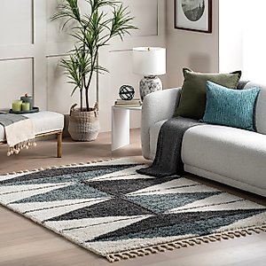 nuLOOM Kali Geometric 4x6 Shag Area Rug for Living Room Bedroom Dining Room Nursery Kitchen, Navy