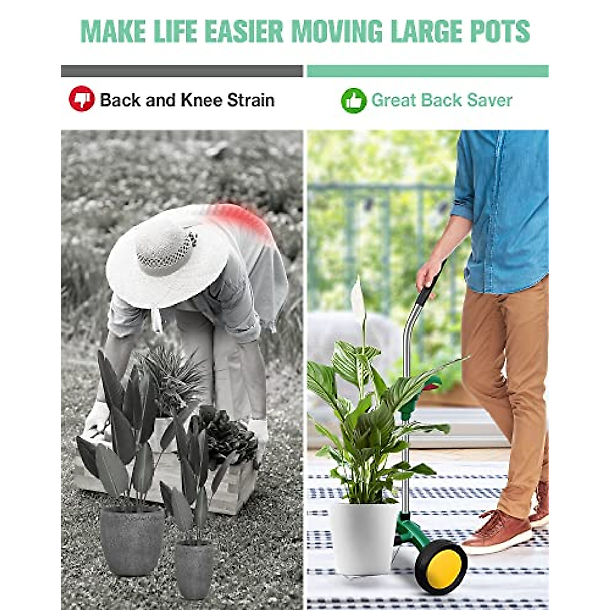 BRILAW Plant Dolly Caddy for Potted Plant,Adjustable Grip Arm Garden Flower Pot Mover with Fastening Cinch Strap