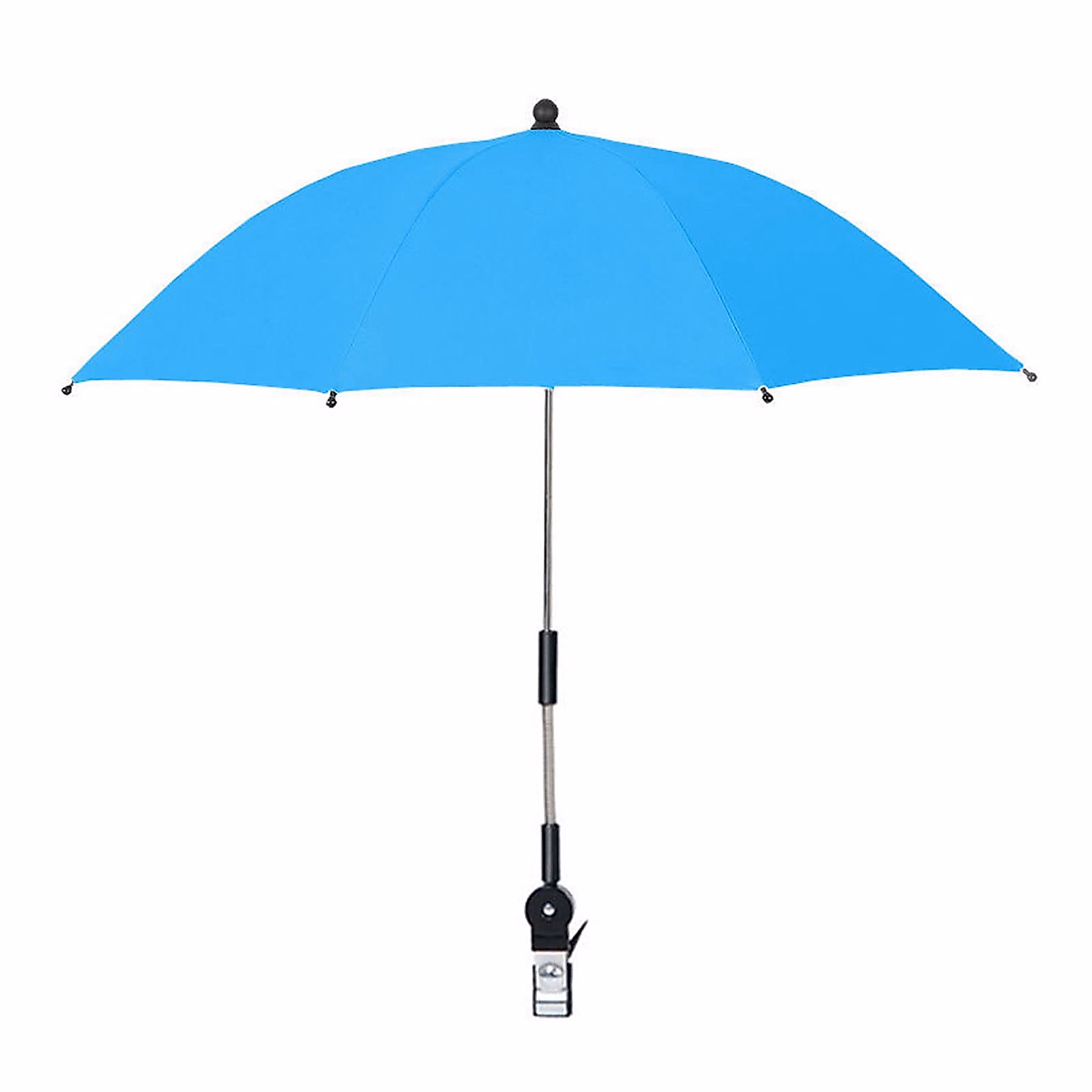 Firlar Chair Umbrella With Clamp, 50+ Portable Wheelchairs Rainproof Umbrella, 6 Bones Stroller Umbrella 360 Degree Adjustable Umbrella For Chair Beach Bleacher Wheelchairs Truck Golf Carts (Blue)