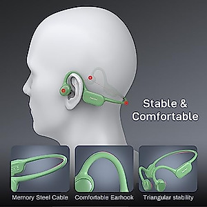 DACOM Bone Conduction Headphones Bluetooth5.3, Open Ear Earphones Wireless IPX7 Waterproof Fast Charge Sports Headset, Built-in Mic with Headband Noise Canceling for Running Workout Green